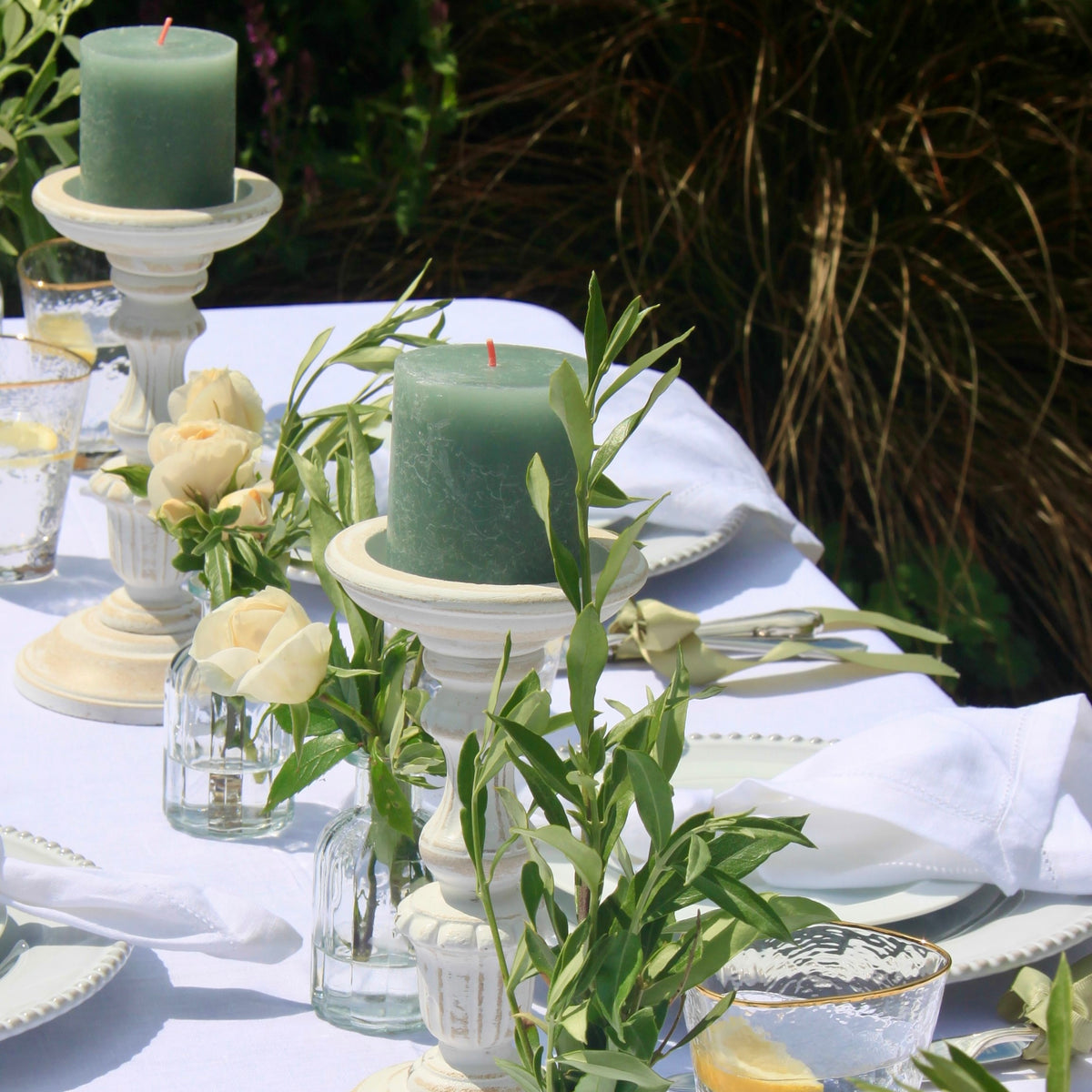 SUNSET BLUE SHIMMER PILLAR CANDLES – Dress For Dinner